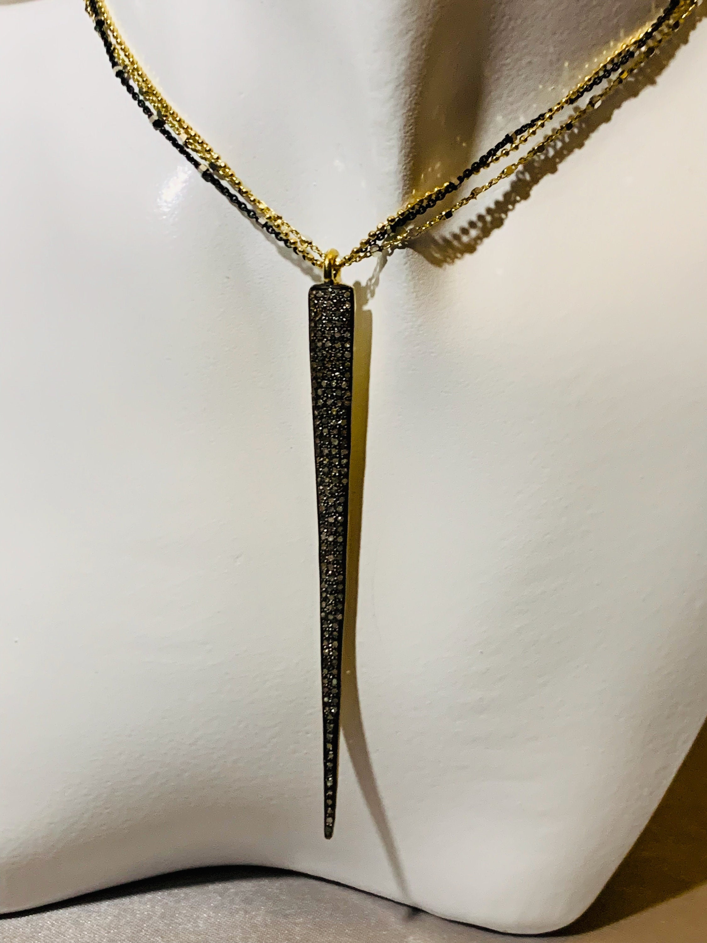 Pave Spike Silver and Gold Ball Chains Pave Diamond Drop - Etsy