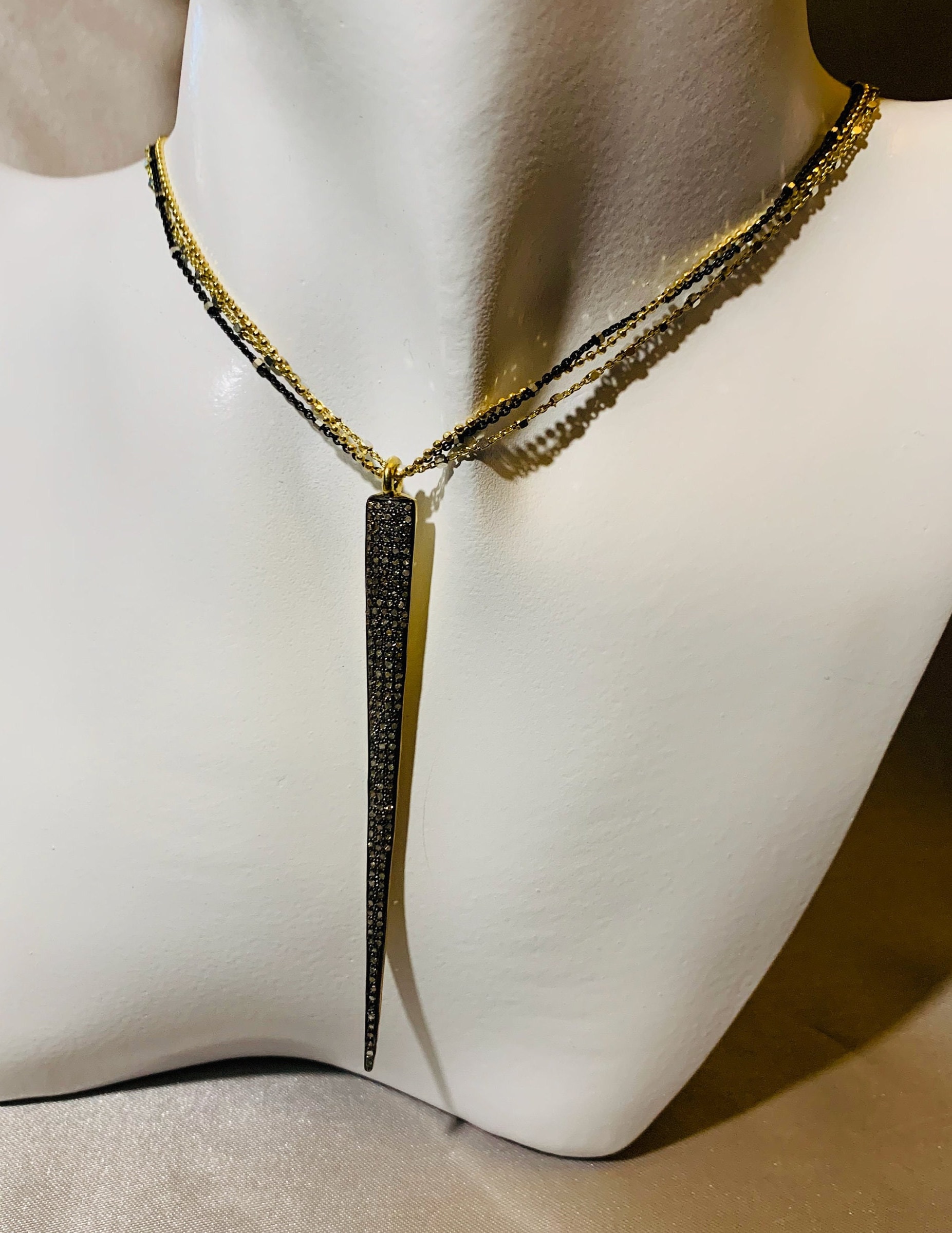 Pave Spike Silver and Gold Ball Chains Pave Diamond Drop - Etsy