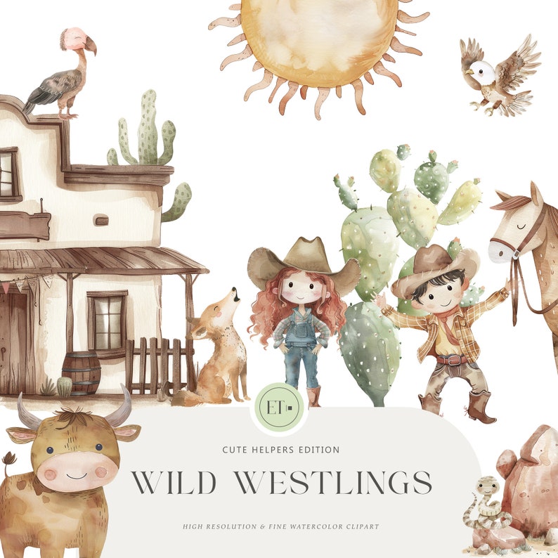 Cute Cowgirl Clipart Cute Cowboy Clipartwatercolor Clipart Wild West ...