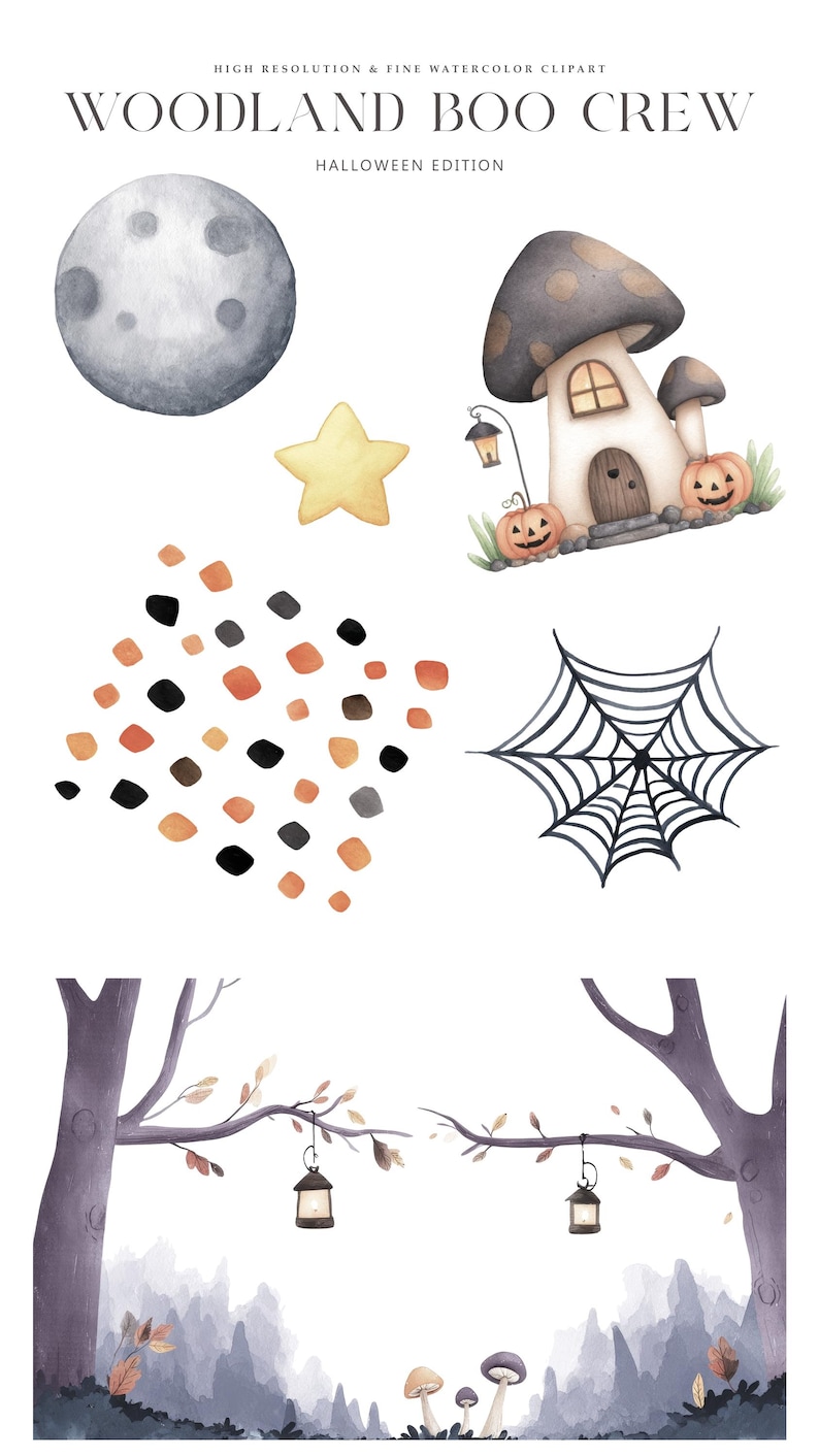 Halloween Woodland Animals Clipart: Watercolor Nursery Art for ...