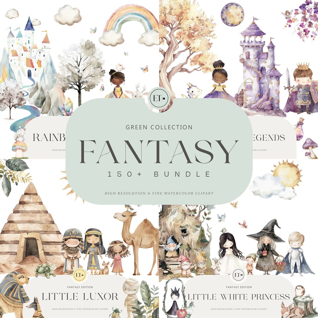 Cute Fantasy Clipart Bundle - Watercolor Clipart - Princess Nursery ...