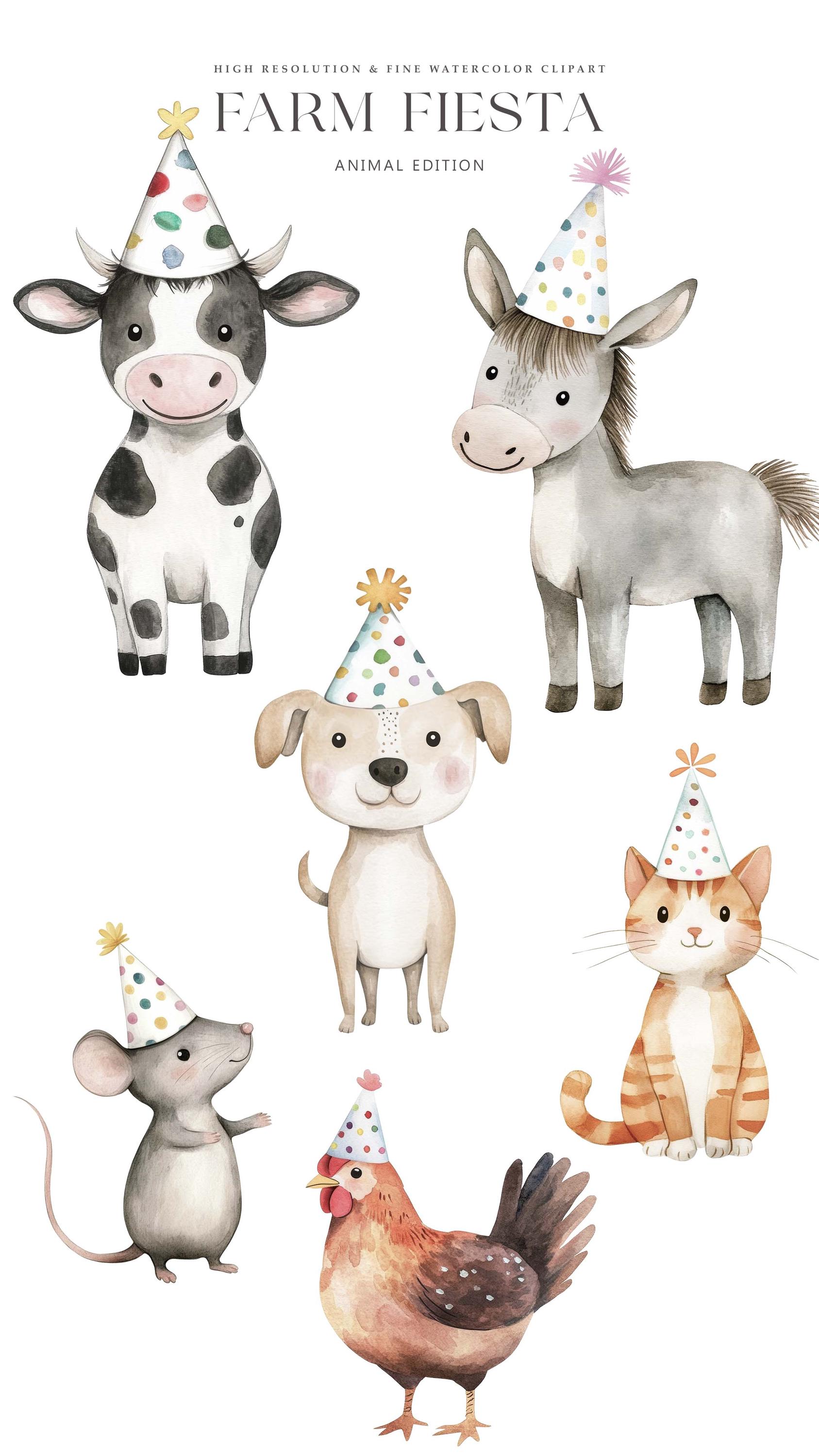 Watercolor Farm Animals Clipart: Birthday Party (commercial Use) - Etsy