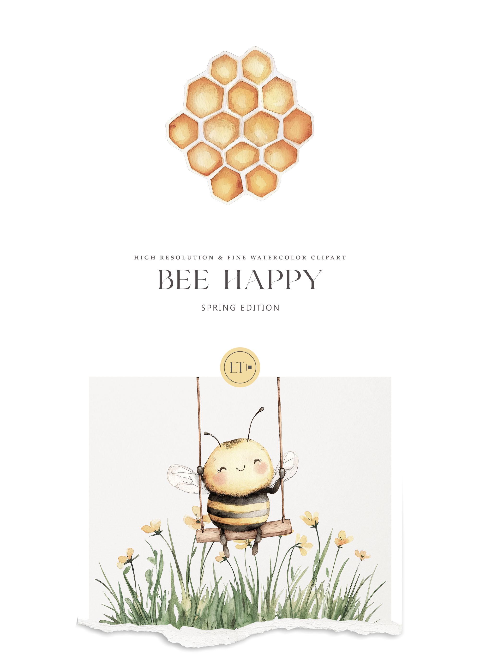 Honey Bee Watercolor Clipart - Spring Cliparts for Kids - Children's ...