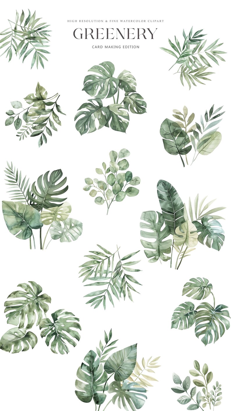Watercolor Greenery Borders - Card Making Greenery - Cute Watercolor ...
