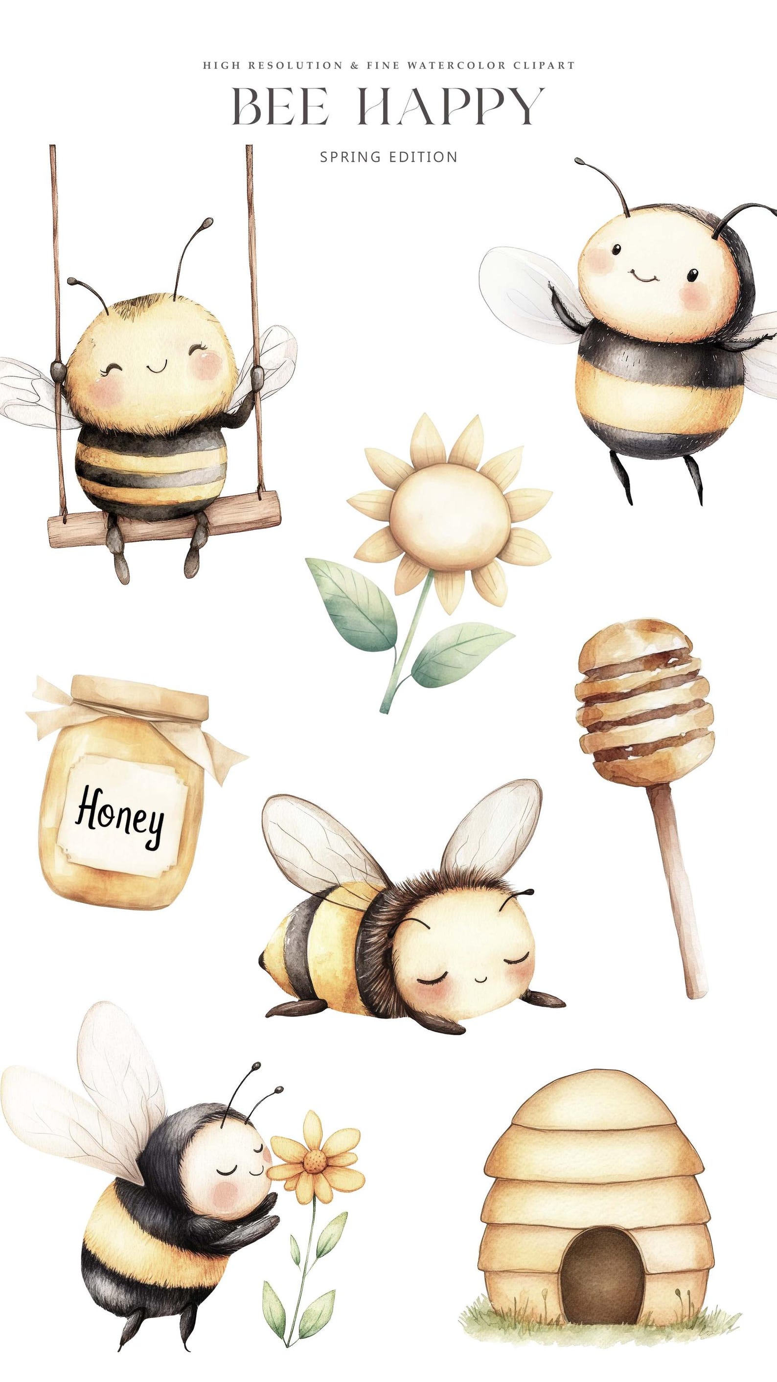 Honey Bee Watercolor Clipart - Spring Cliparts for Kids - Children's ...