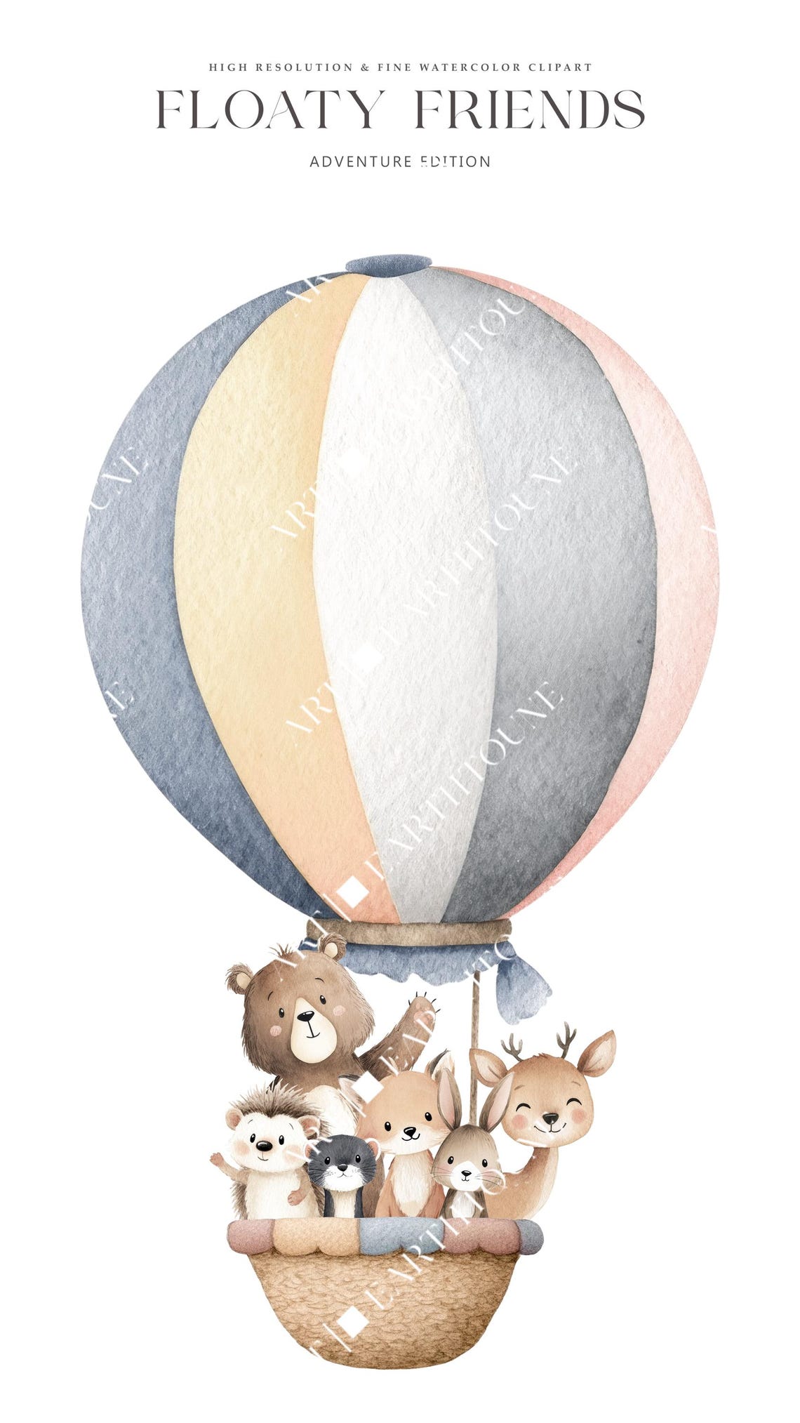 Watercolor Balloon Animals Clipart: Woodland Nursery Decor, Kid's ...