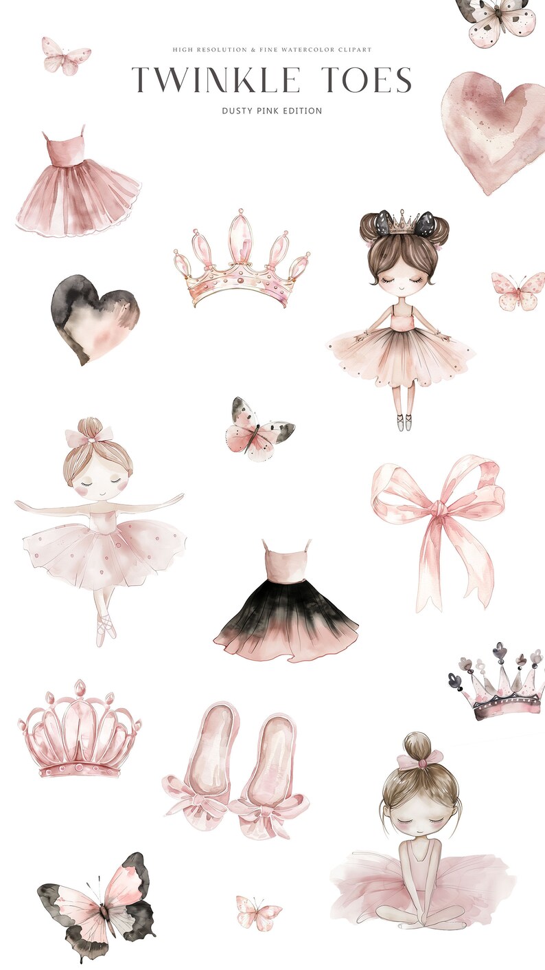 Cute Ballerina Clipart Watercolor Clipart Dusty Pink Floral Boquets ...