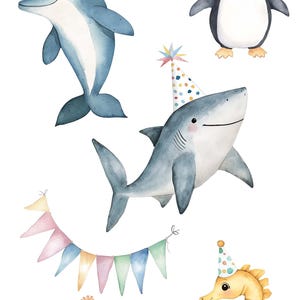 Cute Ocean Birthday Clipart: Watercolor Sea Animals, Clipart for Kids ...