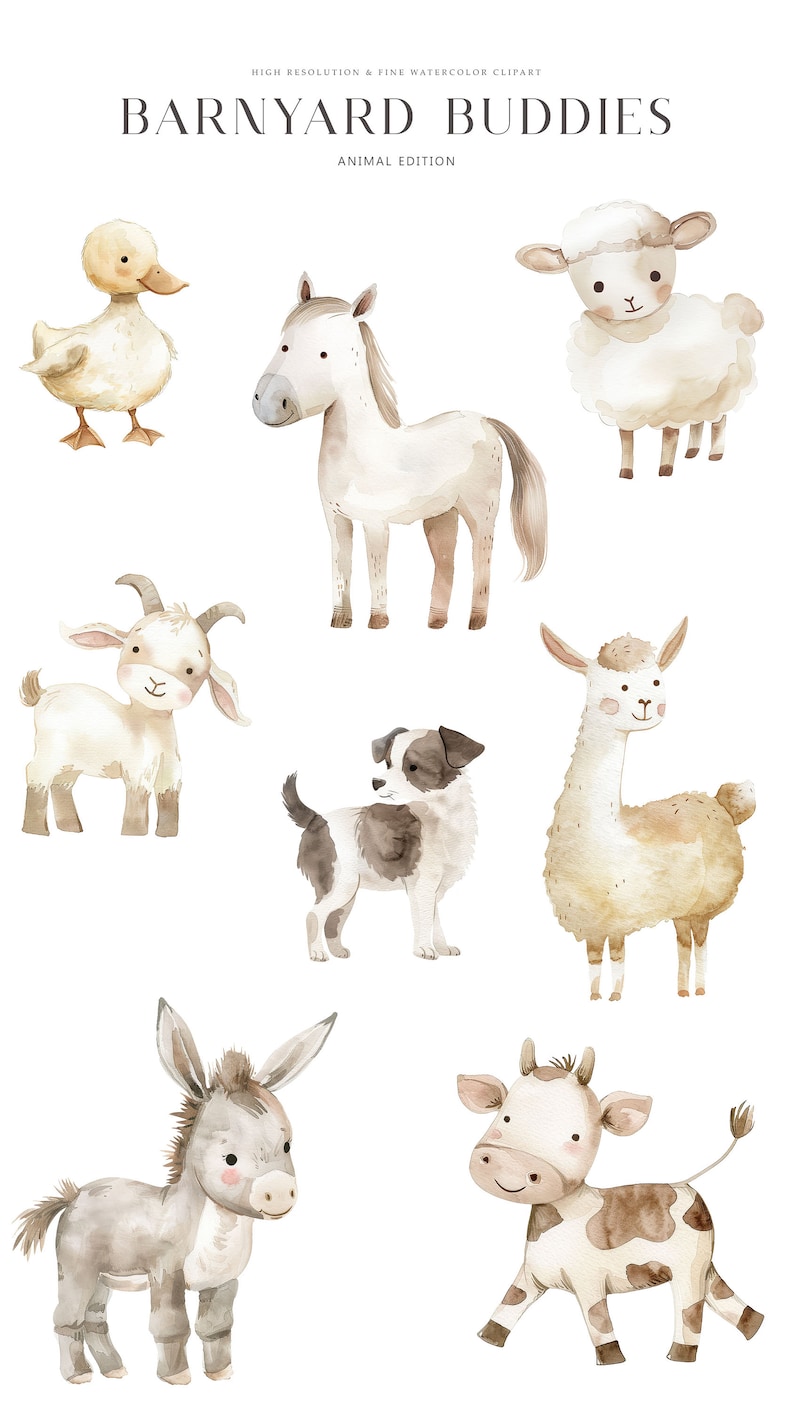 Cute Farm Animals Clipart Watercolor Farm Life Animal Clipart Farm ...