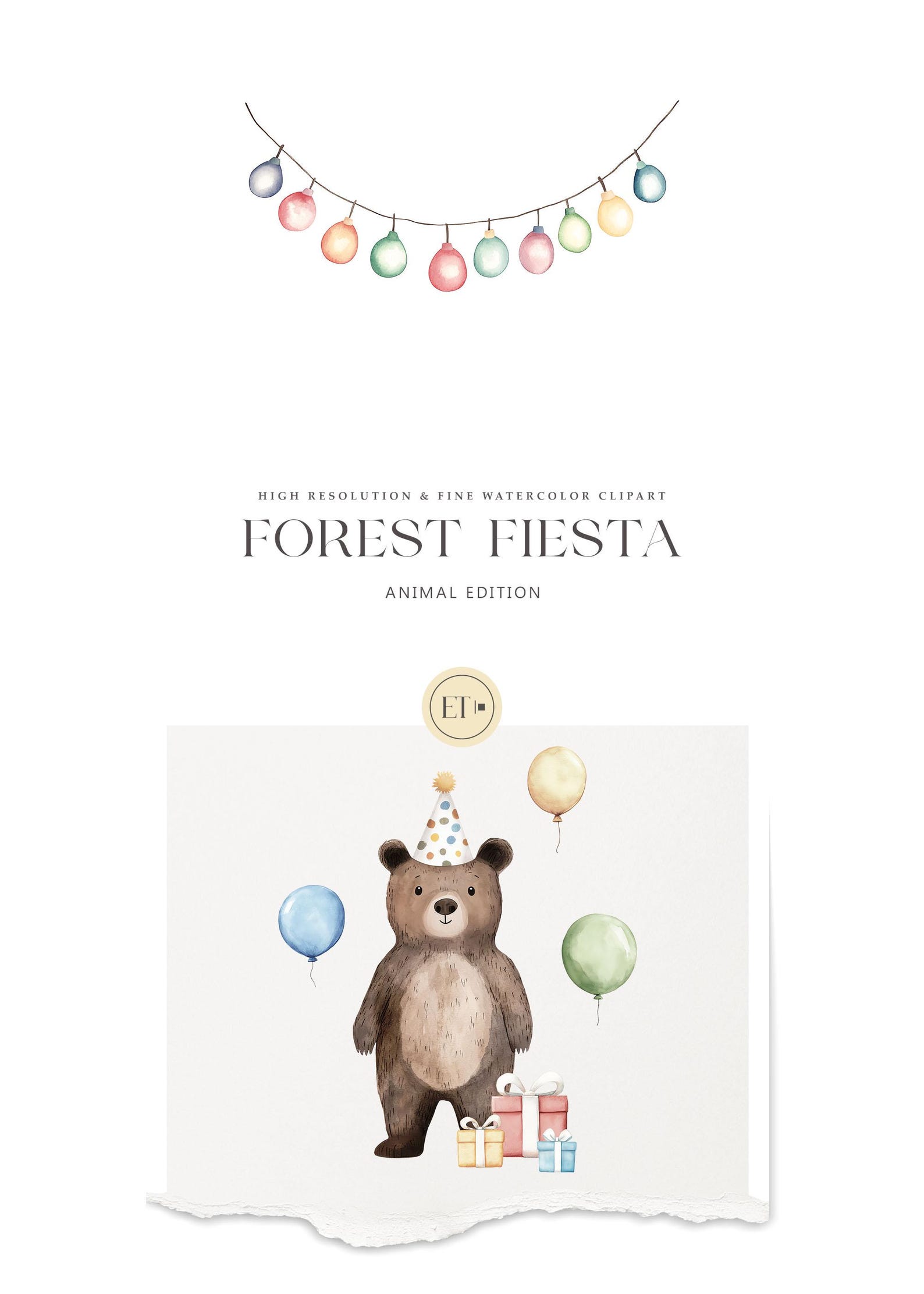 Cute Woodland Animals Party, Birthday Party Graphics, Watercolor ...