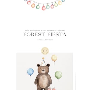 Cute Woodland Animals Party, Birthday Party Graphics, Watercolor ...