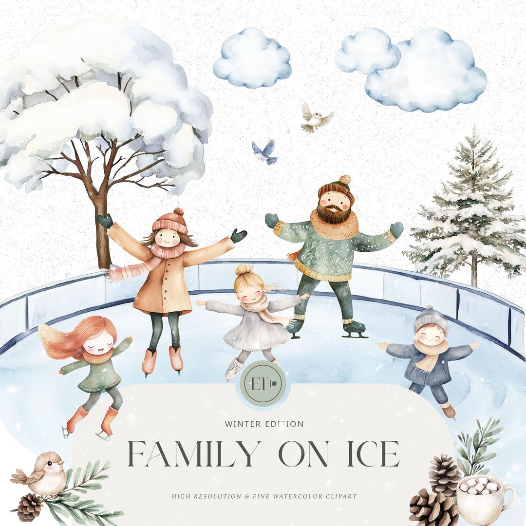 Winter Clipart - Ice Skating - Snow PNG - Whimsical Art - Watercolor ...