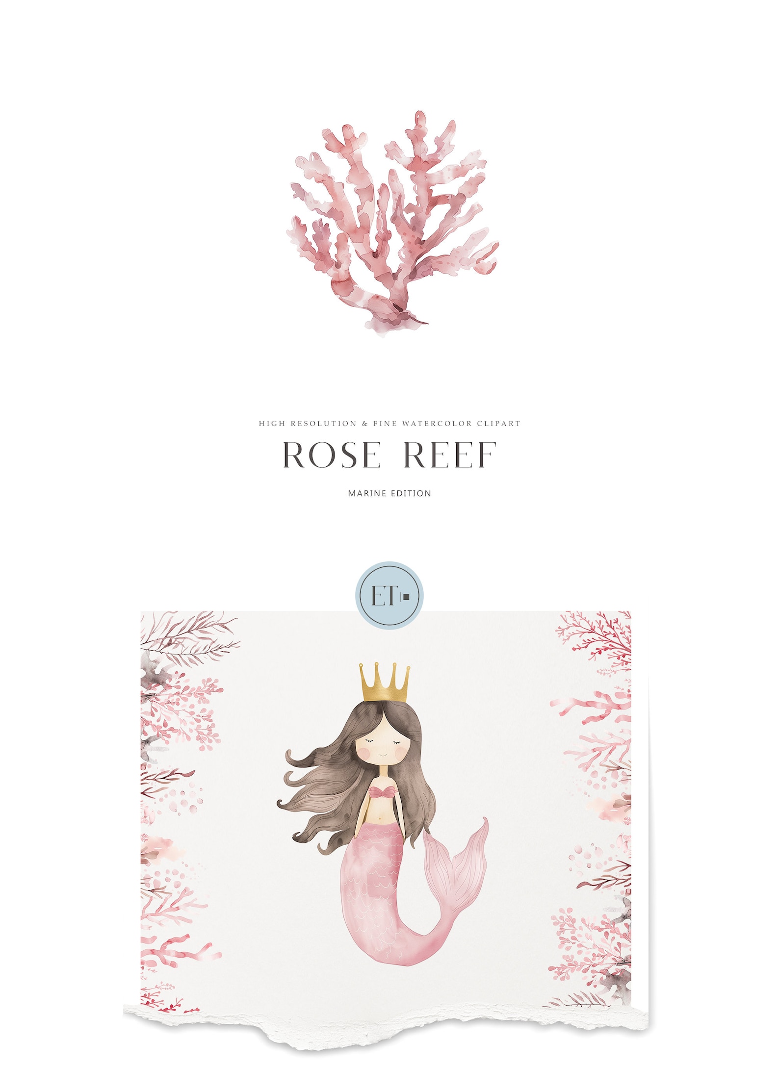 Nursery Mermaid Clipart - Watercolor Pink Mermaid Clipart - Dusty Pink ...