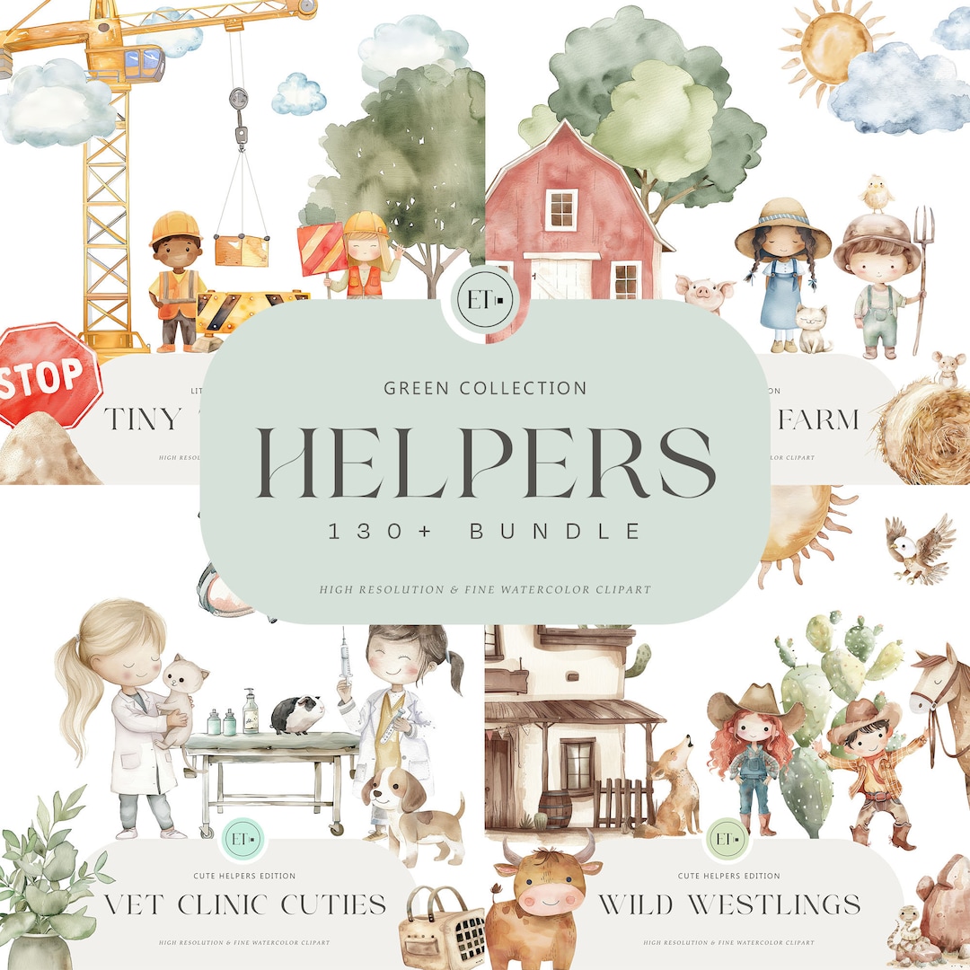 Cute Worker Clipart Bundle - Watercolor Clipart - Cute Farm Clipart ...