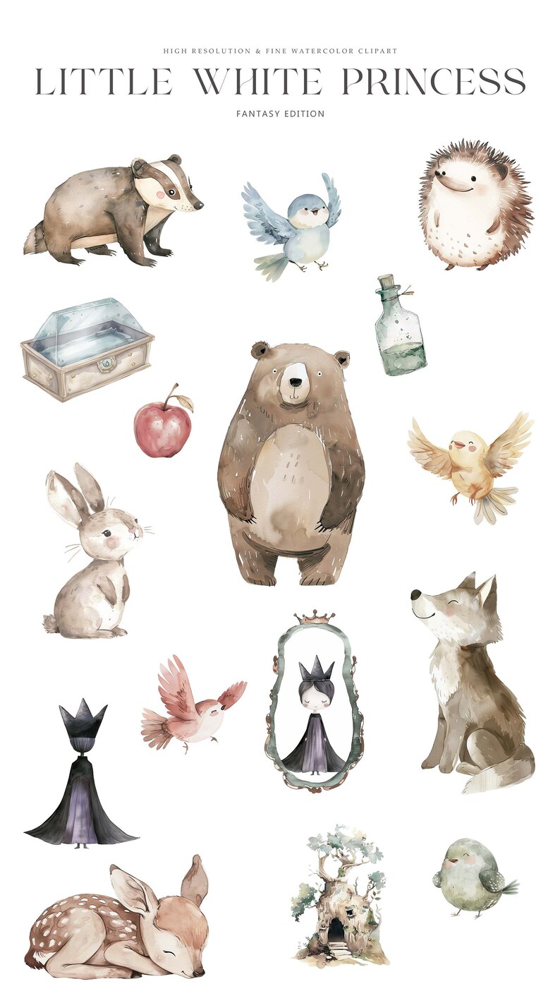 Snow White Clipart - Seven Dwarfs Clipart - Forest Animals - Evil Queen ...