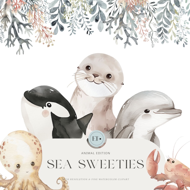 Cute Ocean Animals Clipart Watercolor Clipart Sealife Underwater ...