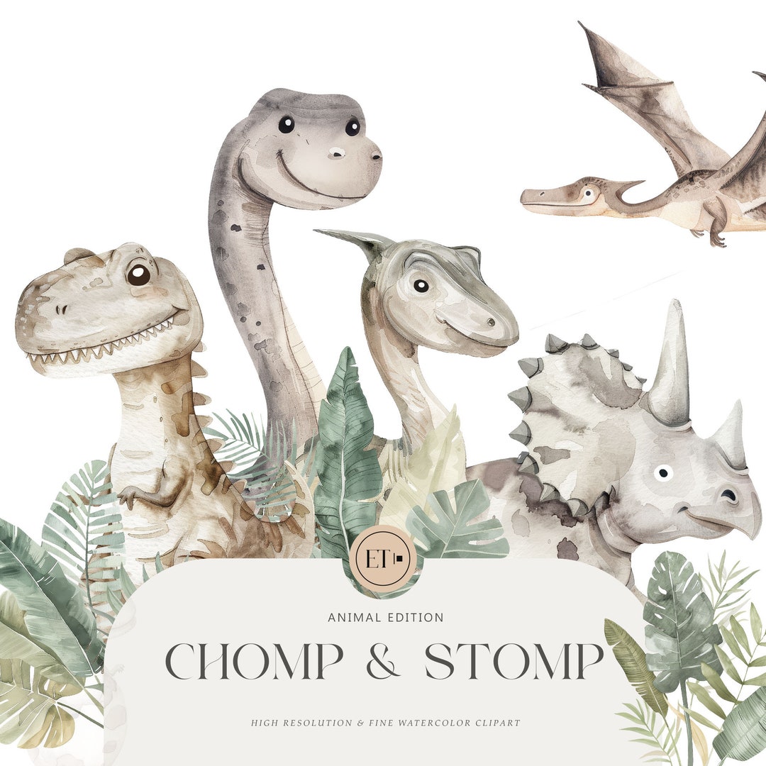 Cute Dinosaur Clipart Set - Watercolor Clipart - T-rex - Prehistoric ...