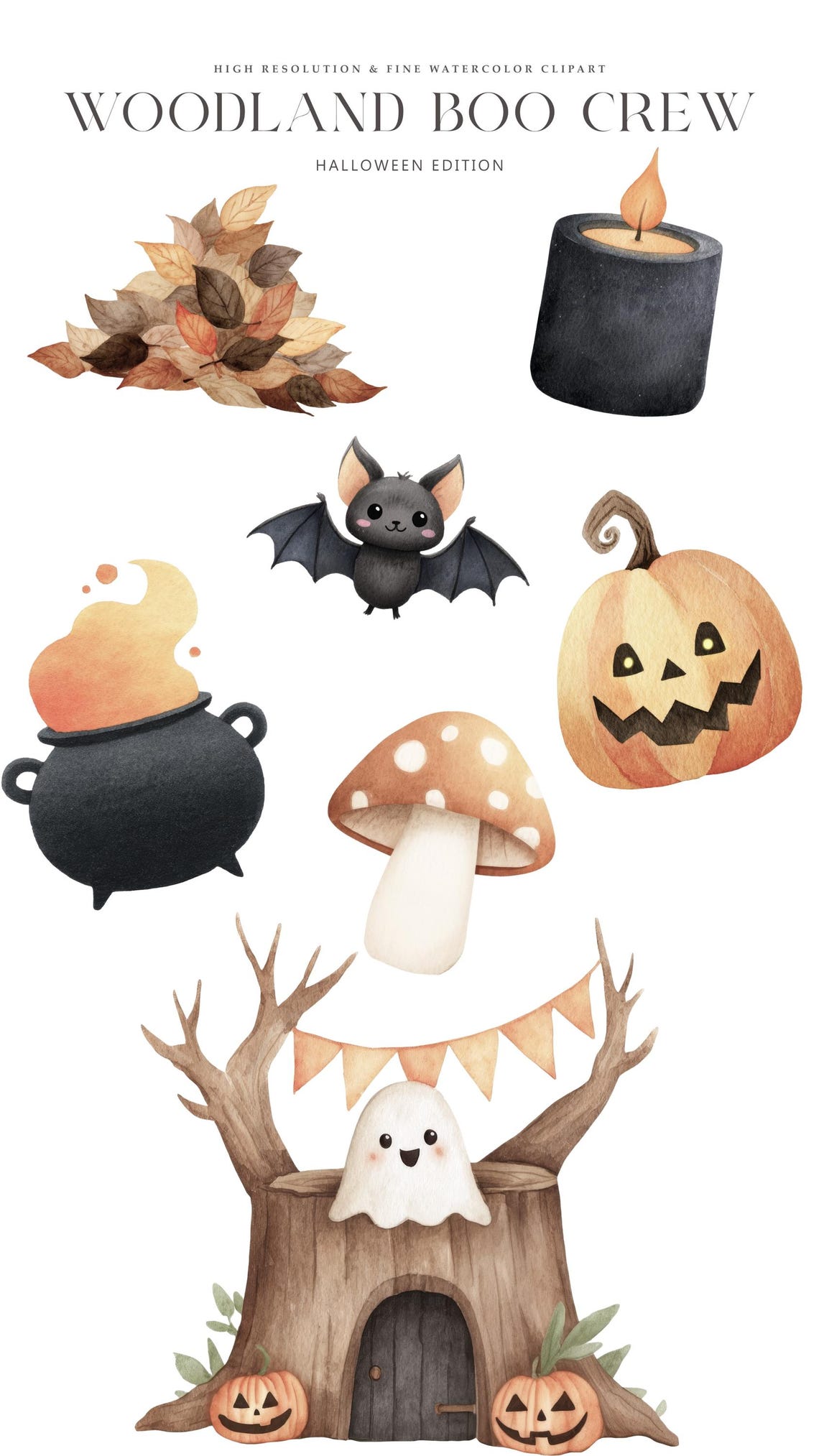 Halloween Woodland Animals Clipart: Watercolor Nursery Art for ...
