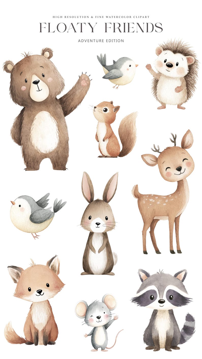 Watercolor Balloon Animals Clipart: Woodland Nursery Decor, Kid's ...