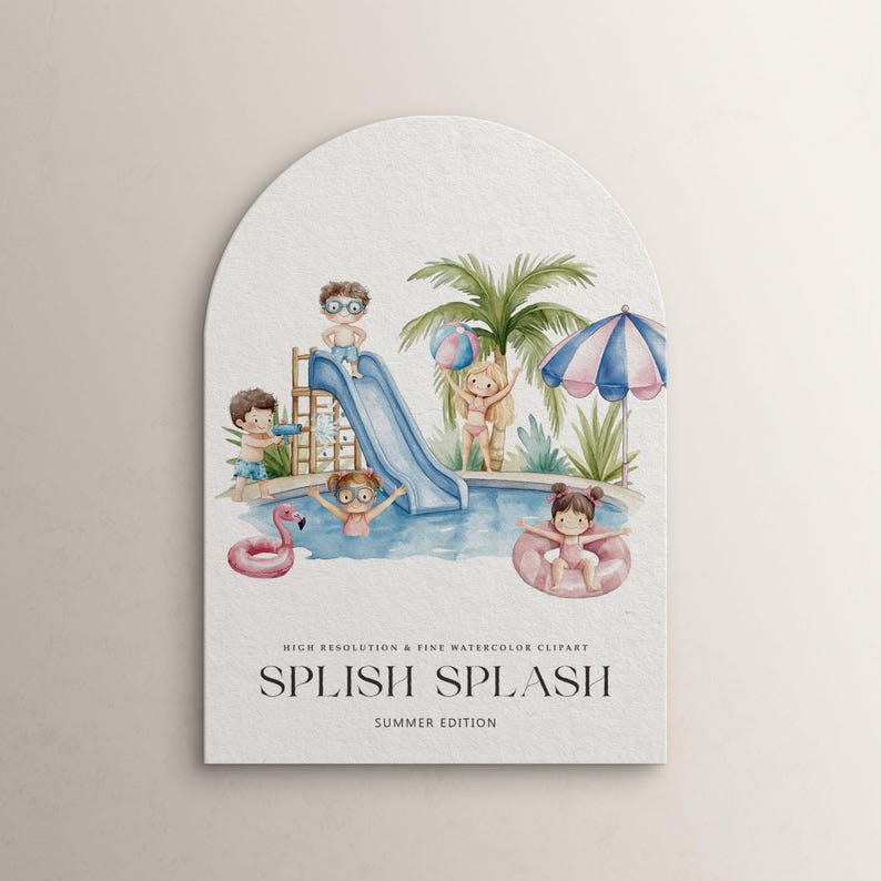 Pool Party Watercolor Clipart: Summer Kids, Nursery (commercial License ...