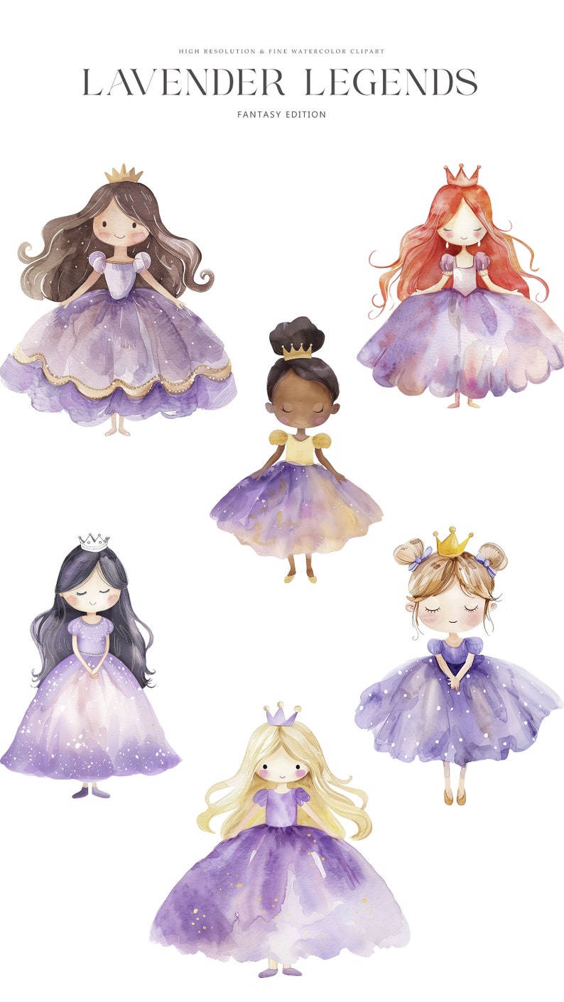Cute Princess Clipart - Watercolor Clipart - Nursery Clipart - Fantasy ...