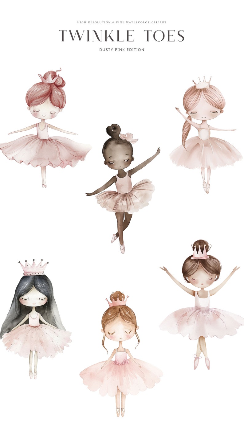 Cute Ballerina Clipart - Watercolor Clipart - Dusty Pink - Floral ...