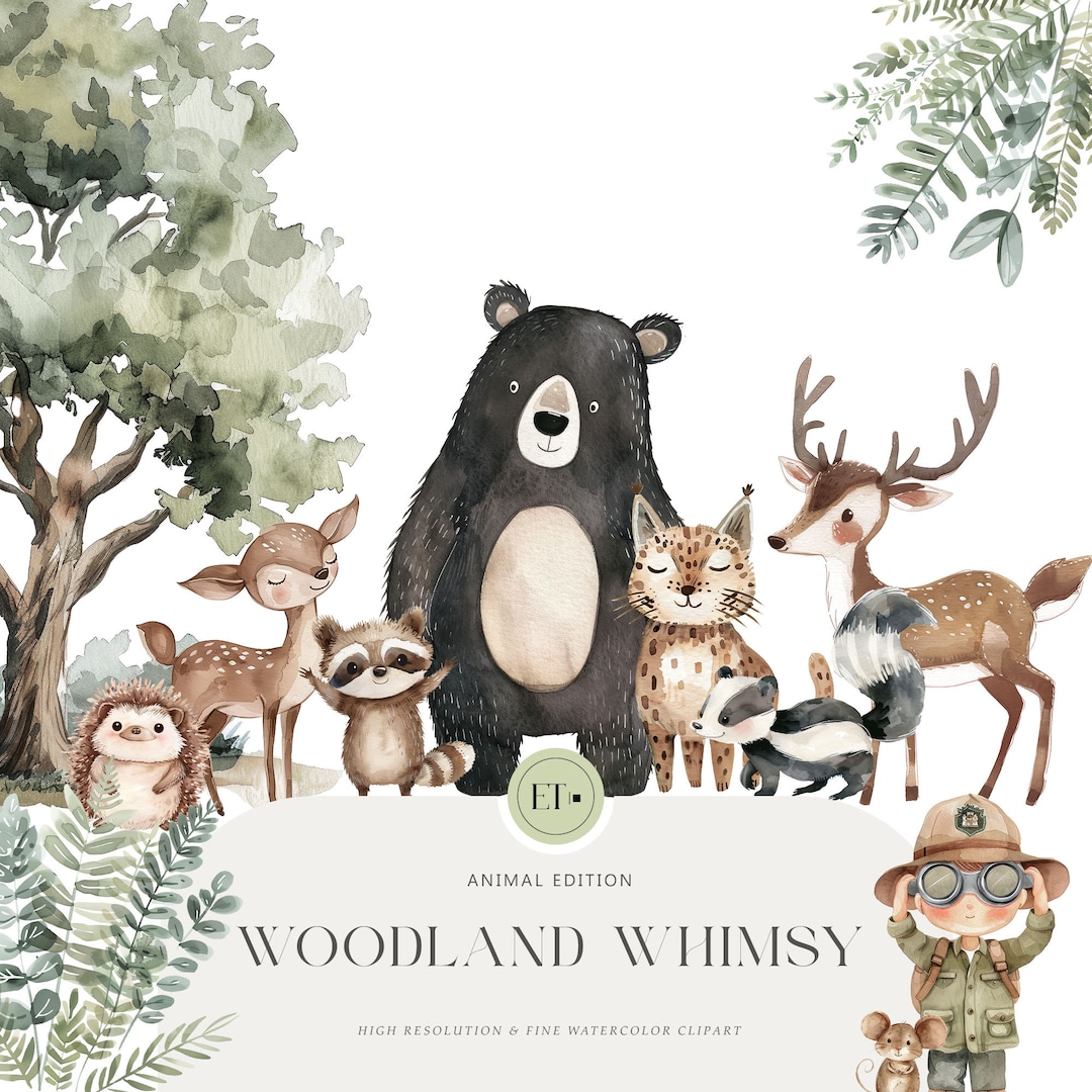 Cute Woodland Animals Clipart - Watercolor Clipart - Animals Clipart ...