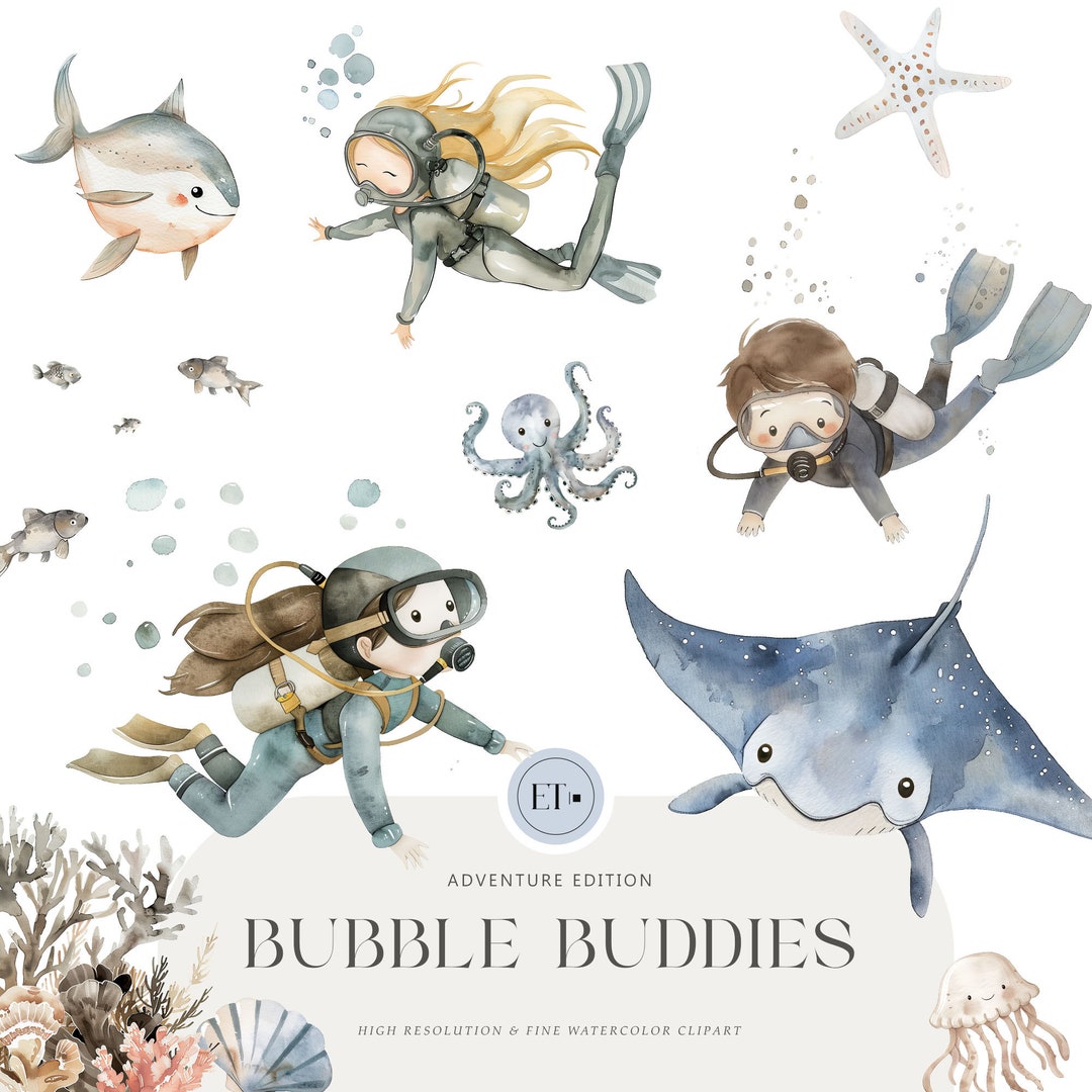 Cute Scuba Diver, Nursery Clipart - Watercolor Clipart - Ocean Animals ...