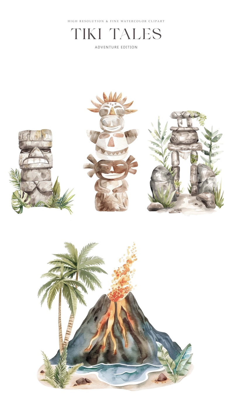 Cute Tiki Clipart - Watercolor Clipart- Polynesian Princess - Hawaii ...