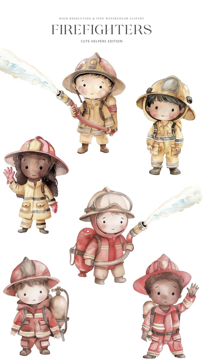 Cute Firefighters Clipart Watercolor Clipart Fire Extinguisher Burning ...