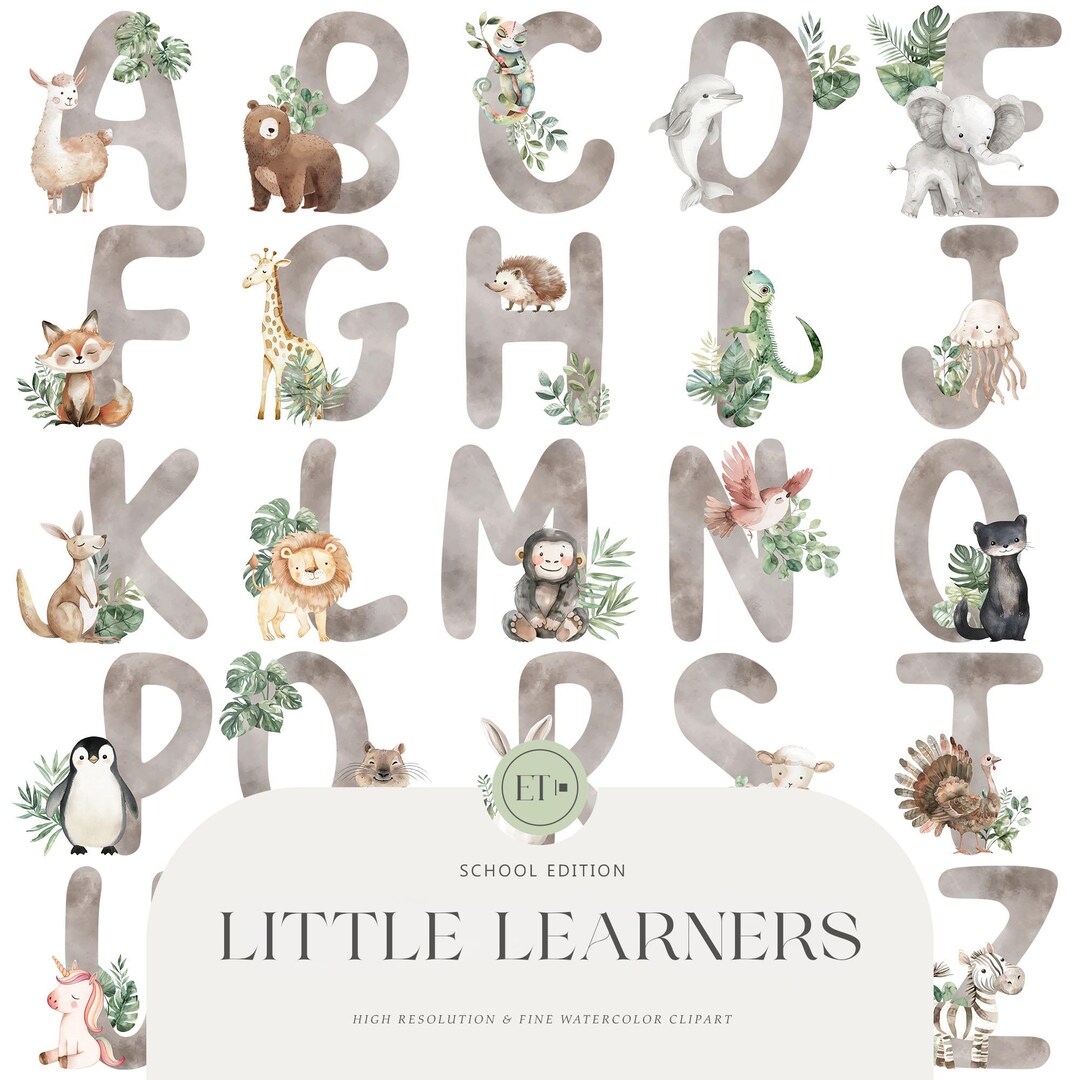 Cute Animal Alphabet - English and German Alphabet - Watercolor Clipart ...