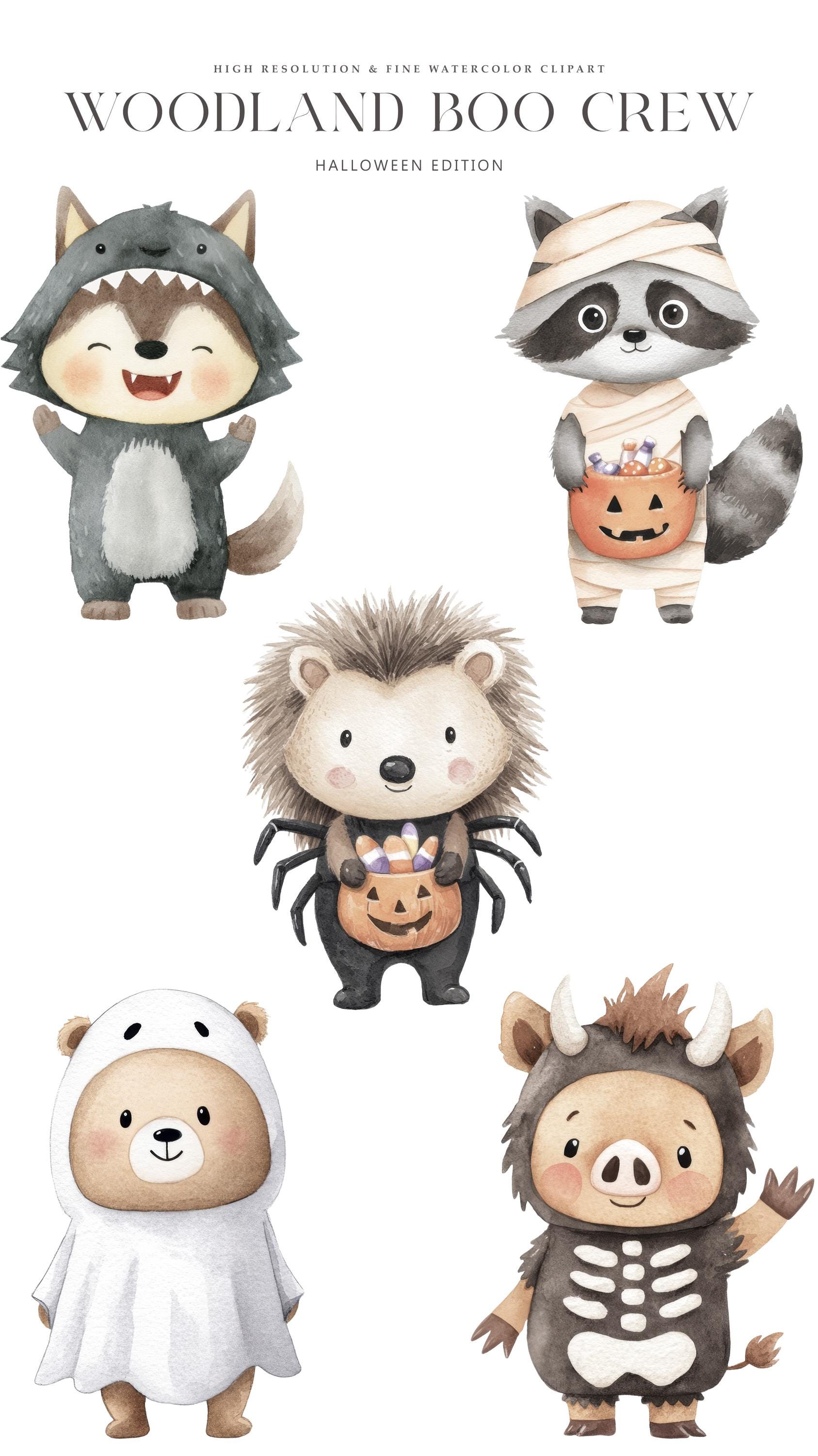 Halloween Woodland Animals Clipart: Watercolor Nursery Art for ...