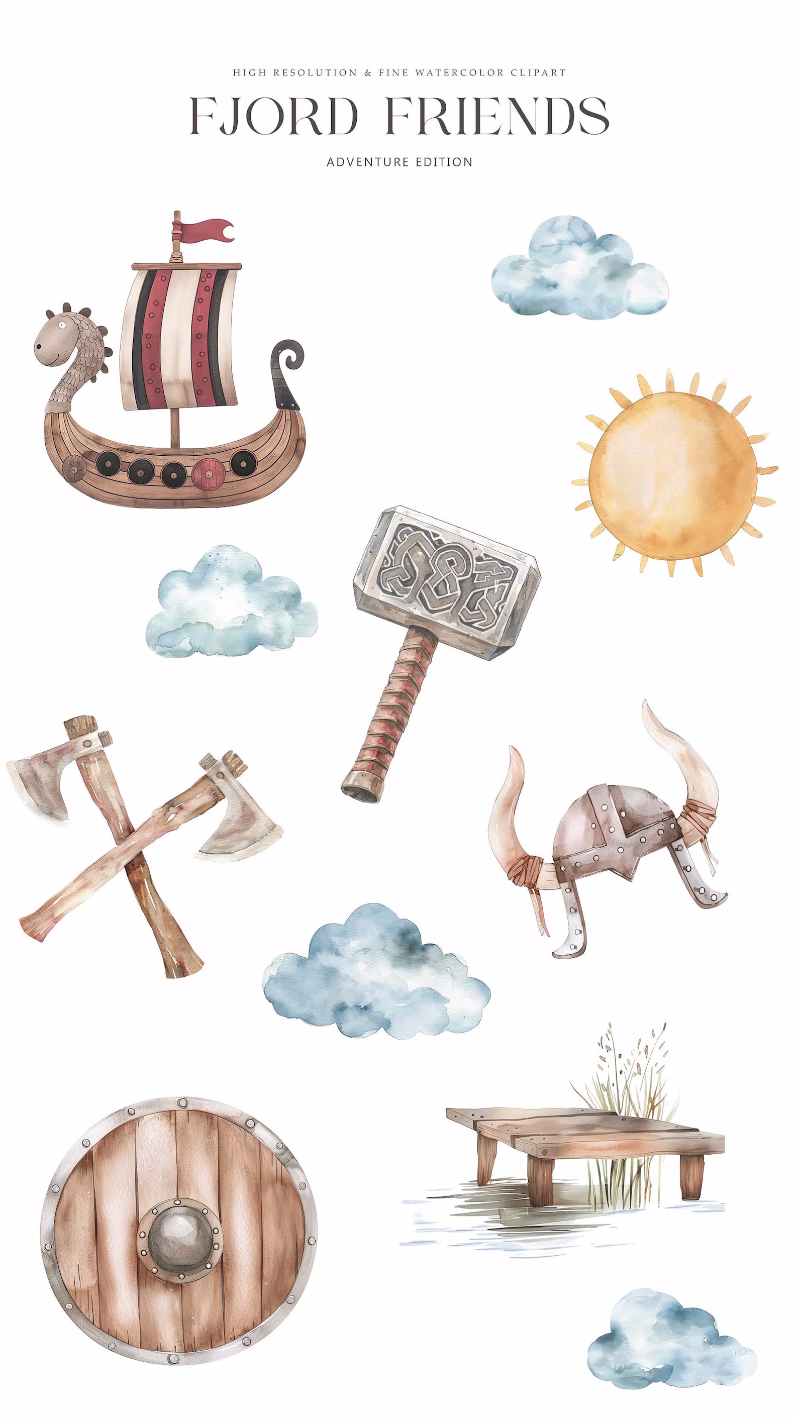 Cute Vikings Clipart - Watercolor Clipart- Nordic Vikings - Nordic ...
