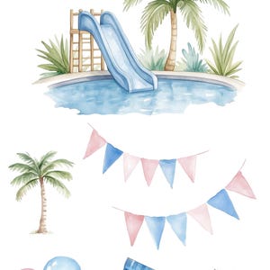 Pool Party Watercolor Clipart: Summer Kids, Nursery (commercial License ...