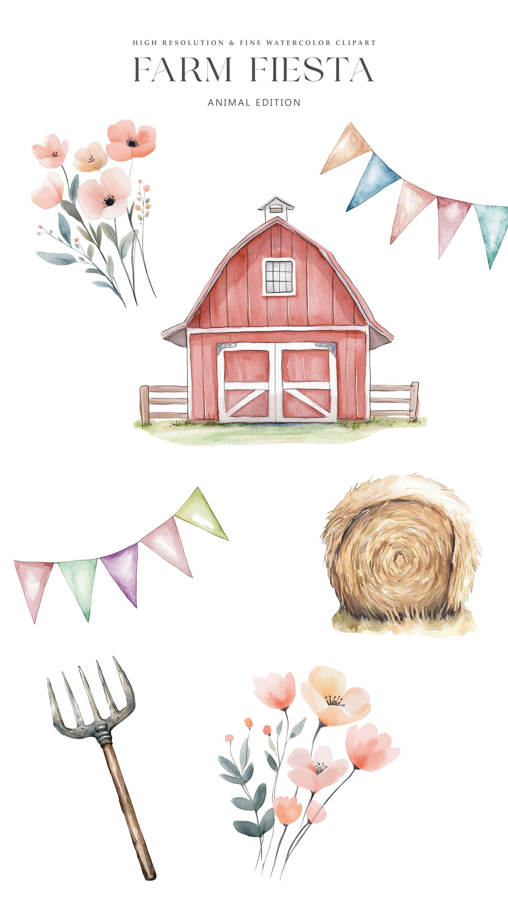 Watercolor Farm Animals Clipart: Birthday Party (commercial Use) - Etsy