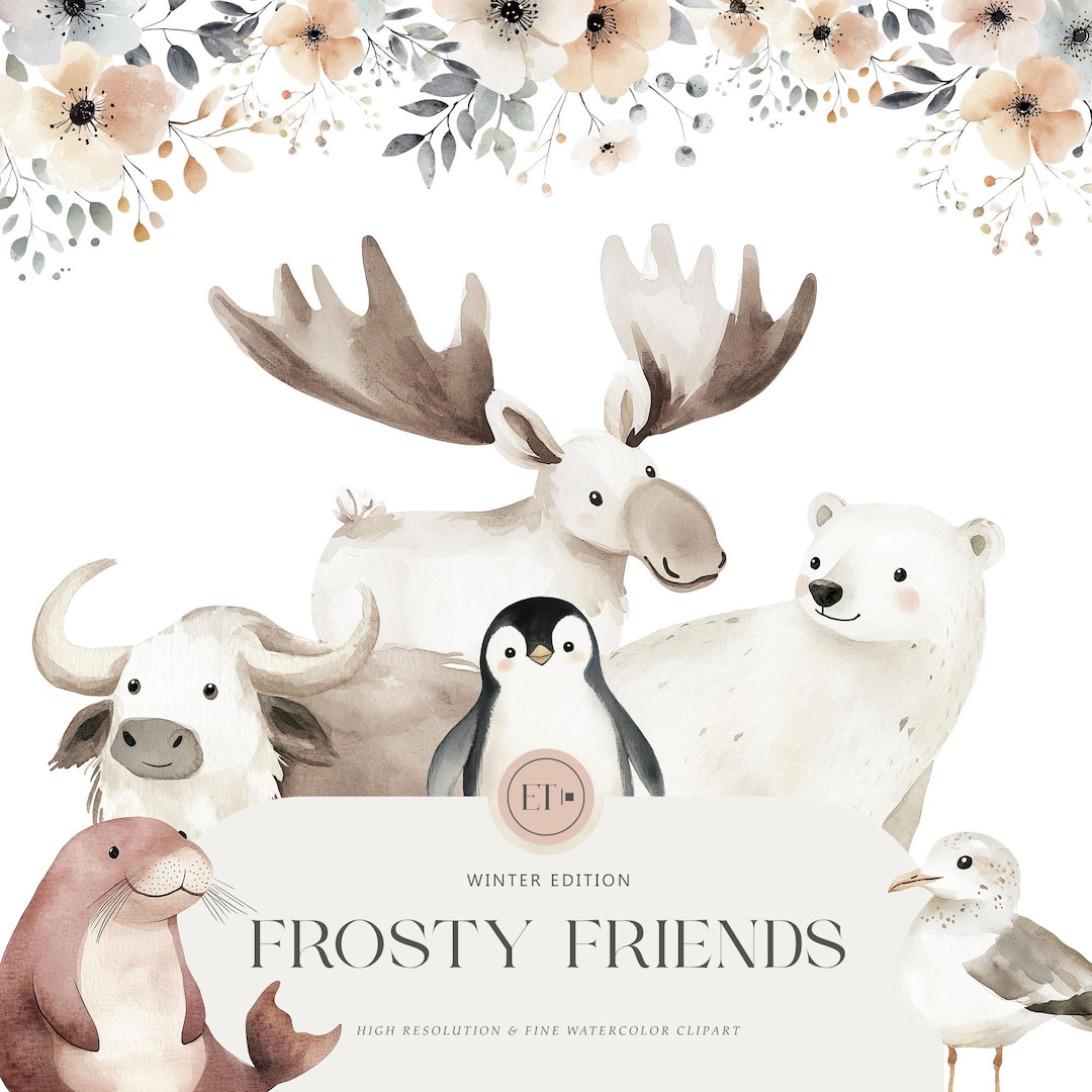 Cute Arctic Animals Clipart - Watercolor Clipart - Winter Animals ...