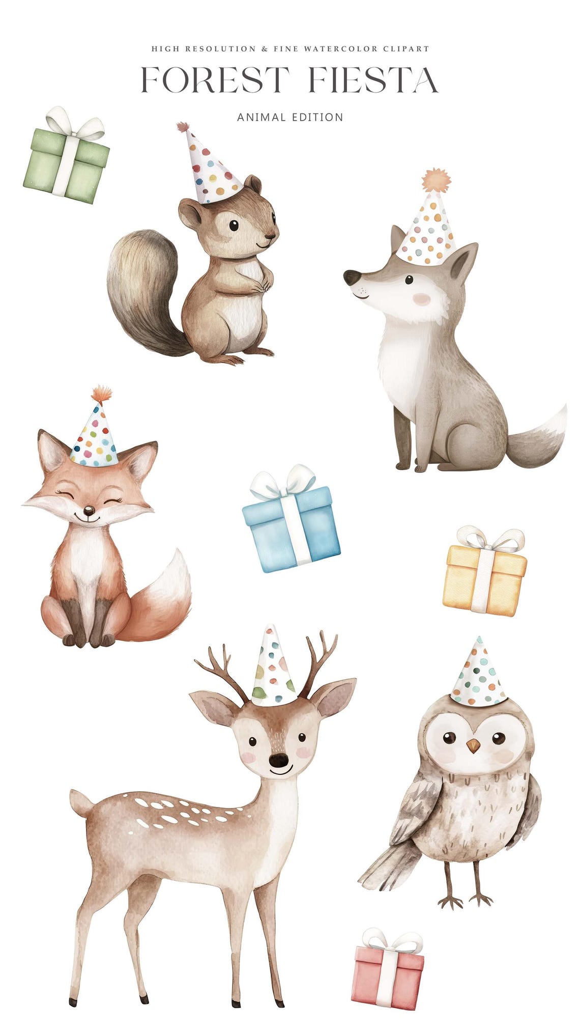Cute Woodland Animals Party, Birthday Party Graphics, Watercolor ...