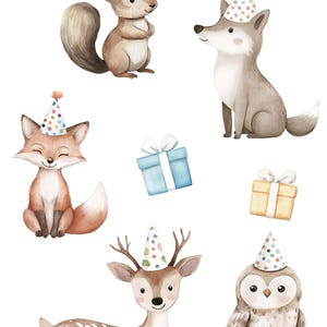 Cute Woodland Animals Party, Birthday Party Graphics, Watercolor ...