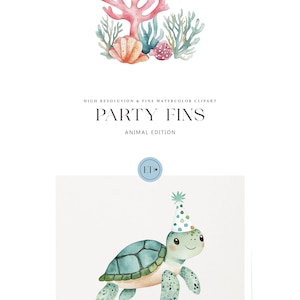 Cute Ocean Birthday Clipart: Watercolor Sea Animals, Clipart for Kids ...