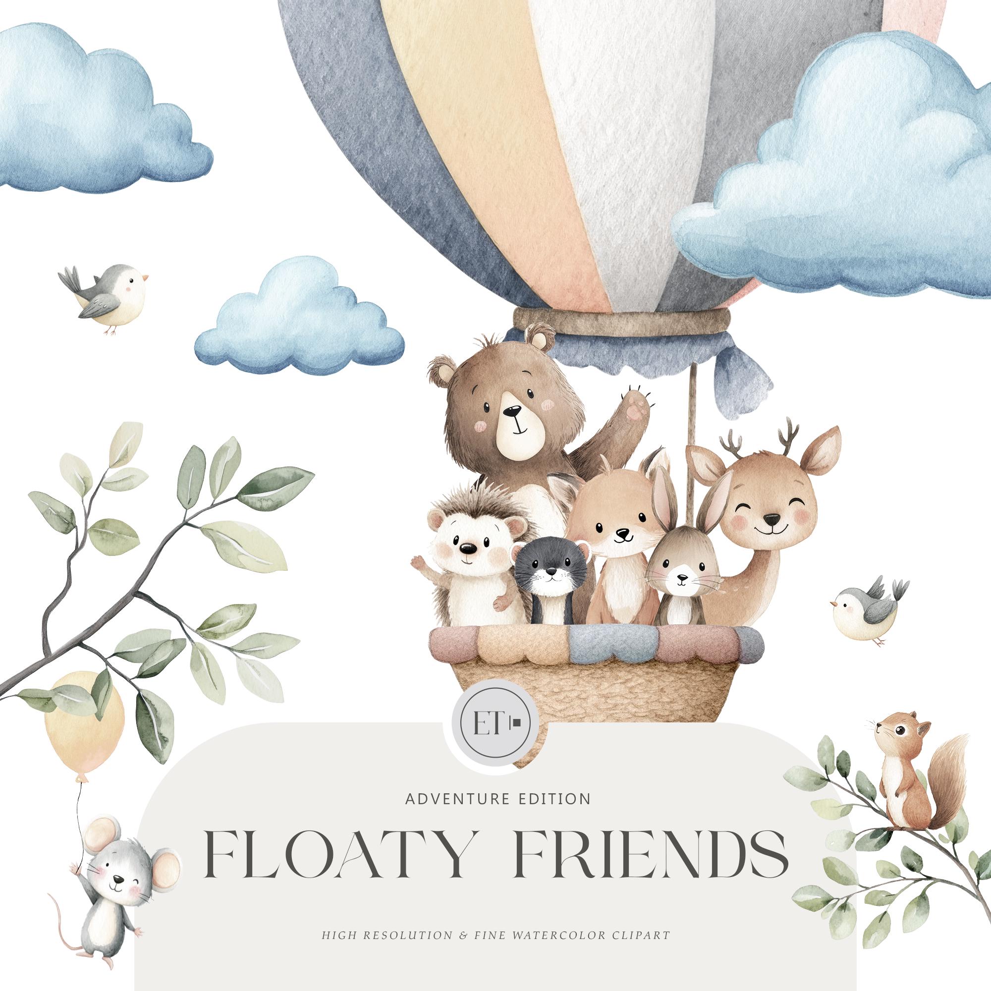 Watercolor Balloon Animals Clipart: Woodland Nursery Decor, Kid's ...