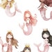 Nursery Mermaid Clipart - Watercolor Pink Mermaid Clipart - Dusty Pink ...