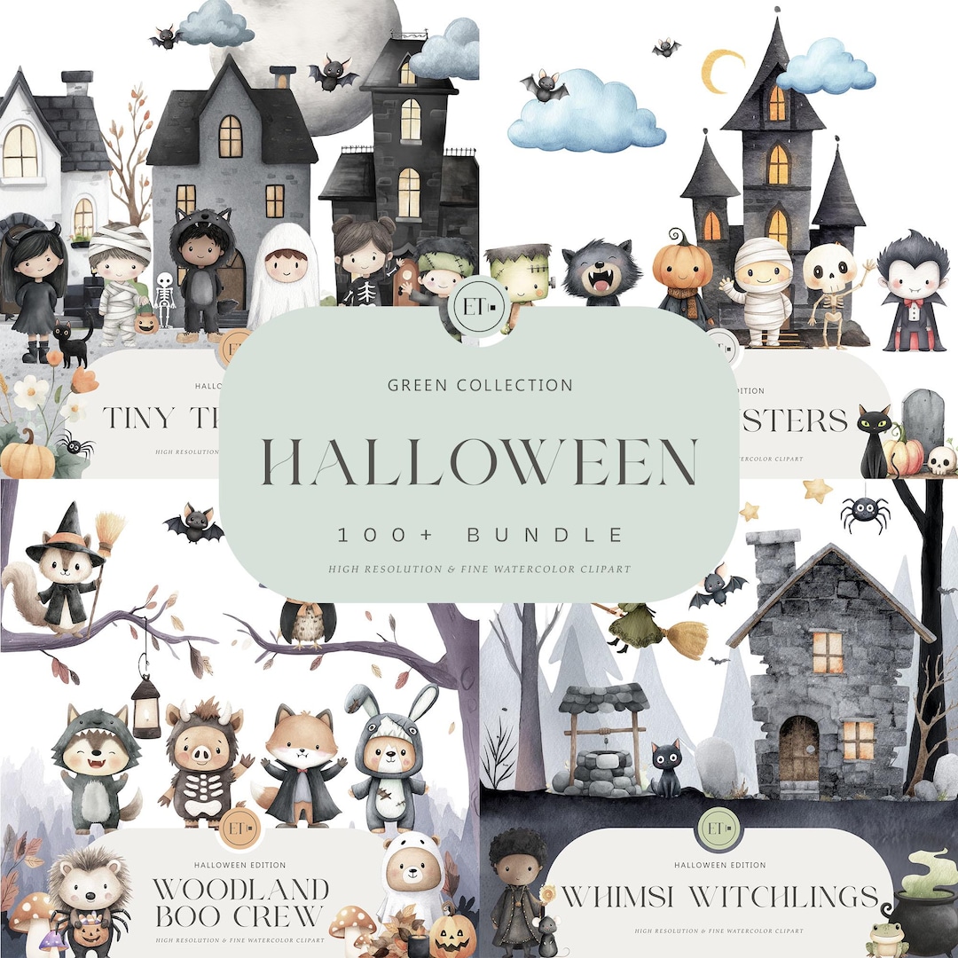 Watercolor Halloween Clipart Bundle: Witches, Monsters, and Woodland ...