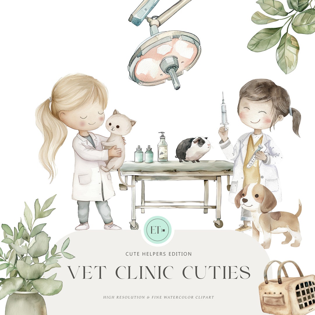 Charming Pet Clinic Clipart - Cat and Dog Illustrations - Watercolor ...
