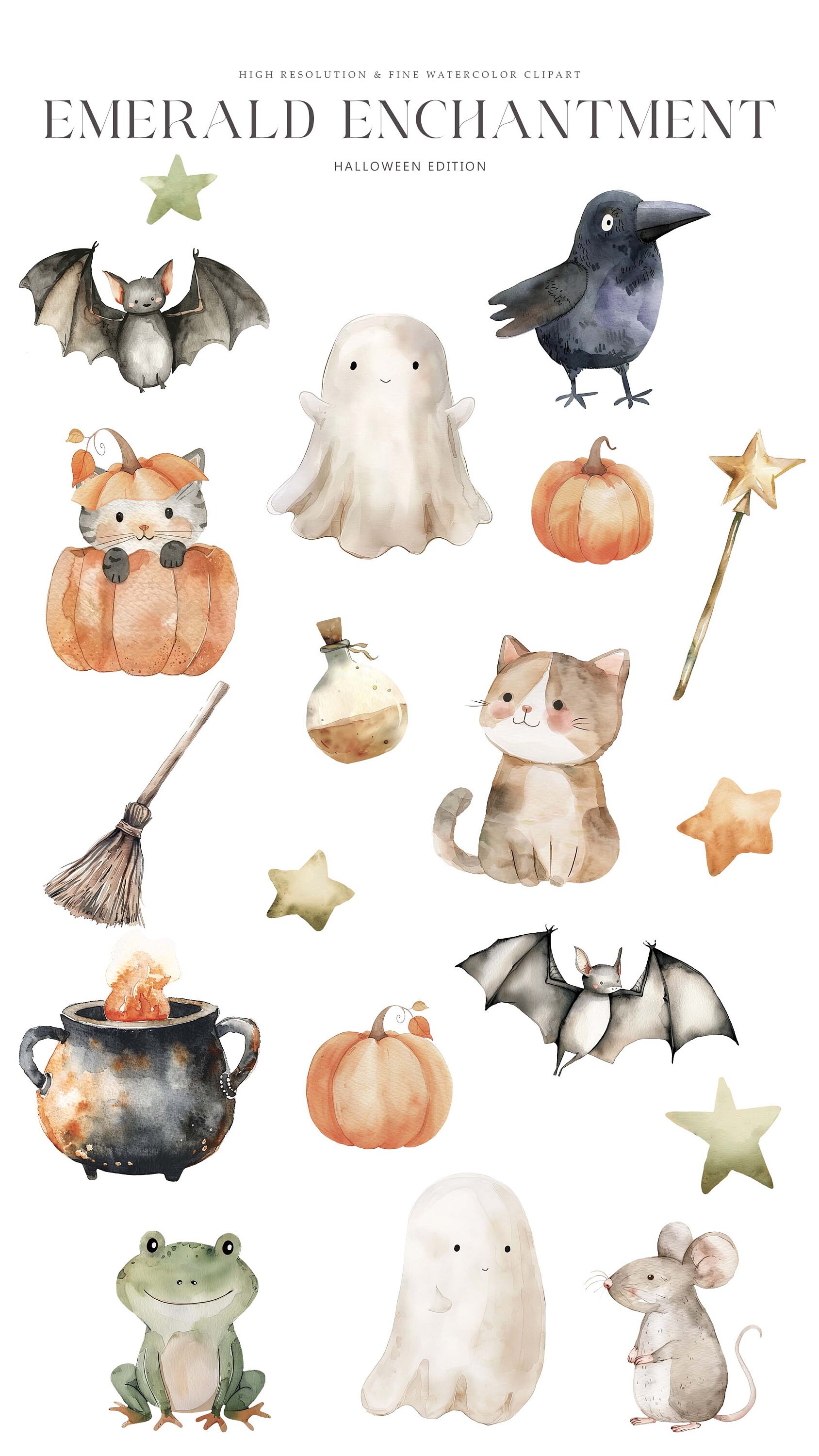 Sweet Witch Clipart - Cute Halloween - Pumpkin - Cute Ghost - Whimsical ...