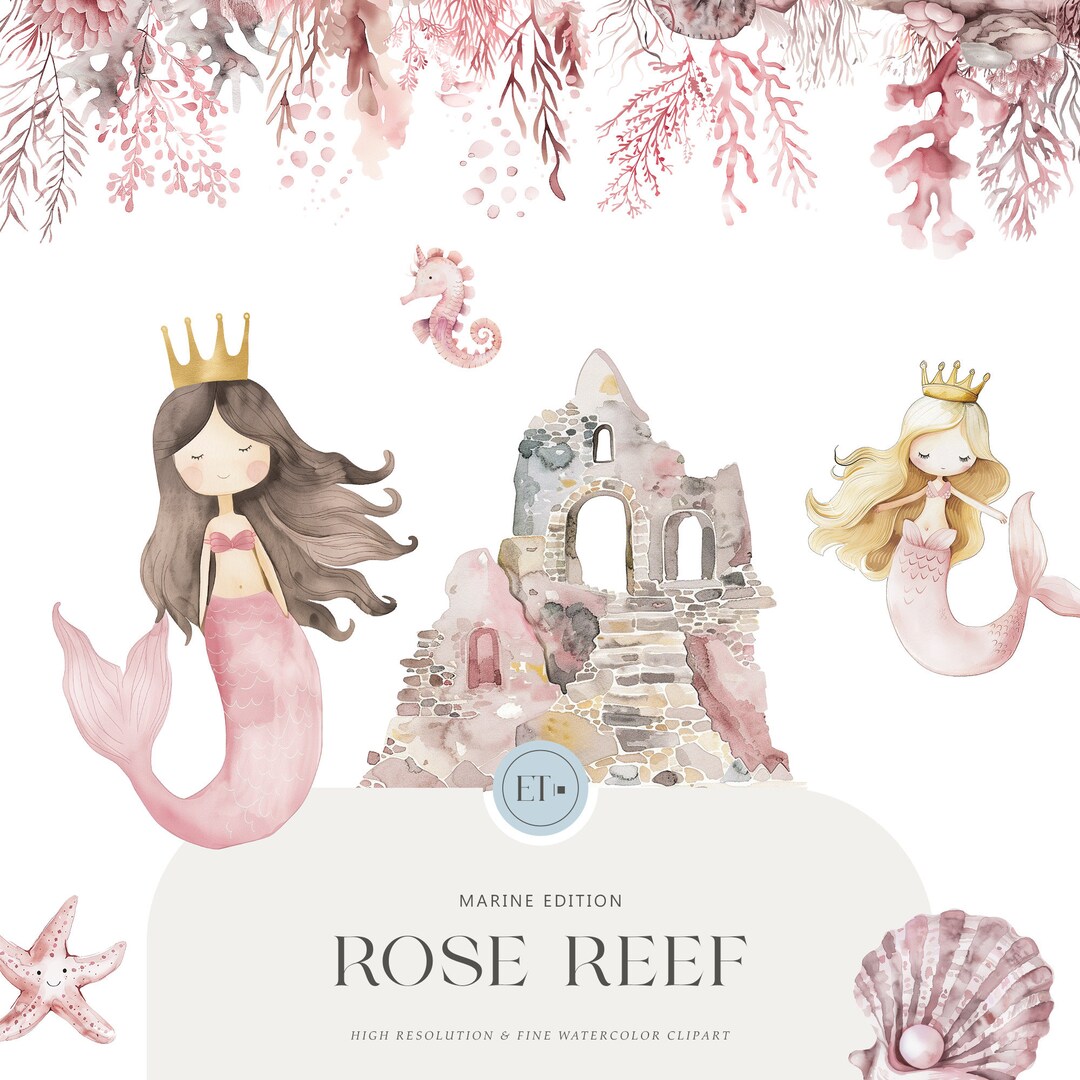 Nursery Mermaid Clipart - Watercolor Pink Mermaid Clipart - Dusty Pink ...