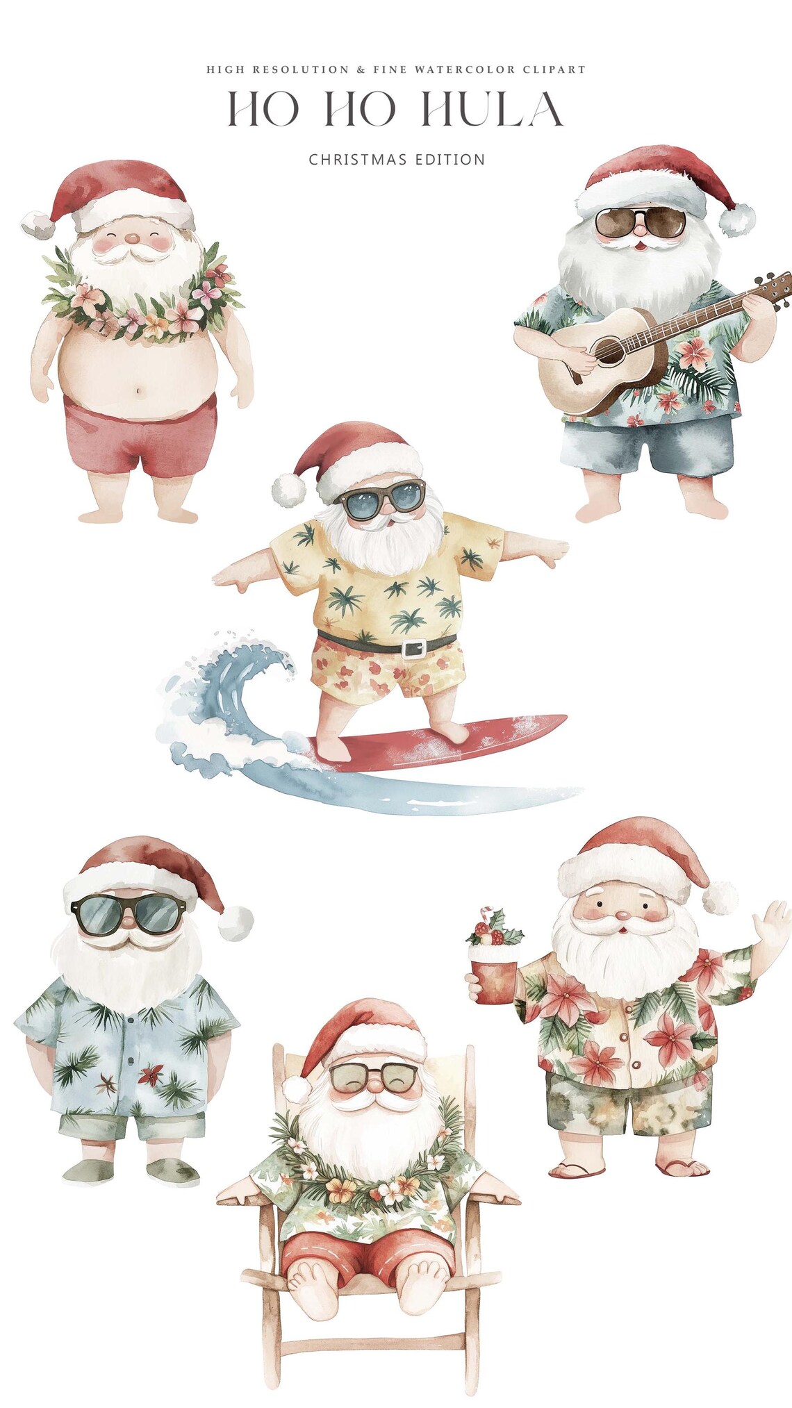 Cute Tropical Christmas Clipart - Cute Santa - Tropical Holiday ...