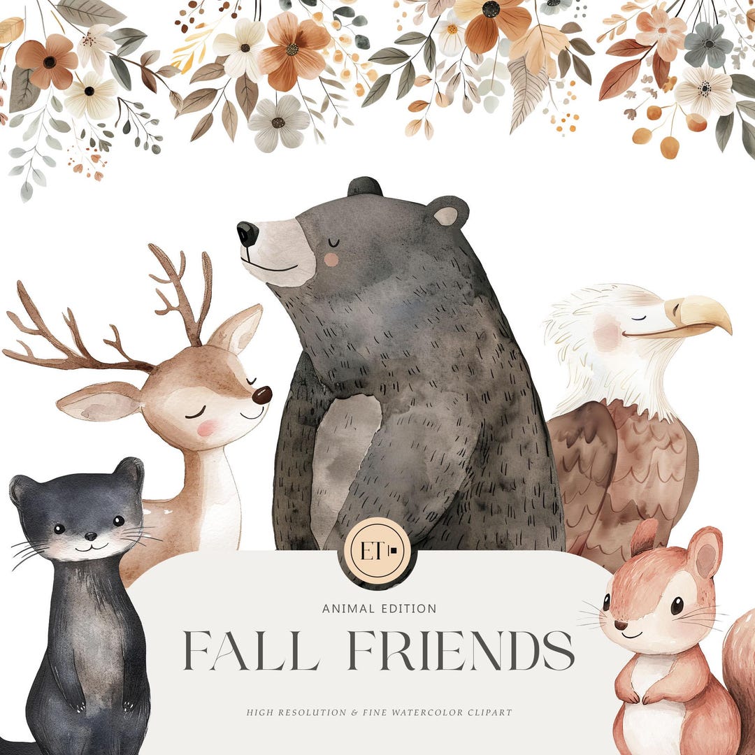 Fall Animals Clipart - Cute Woodland Animals - Autumn Animals - Little ...
