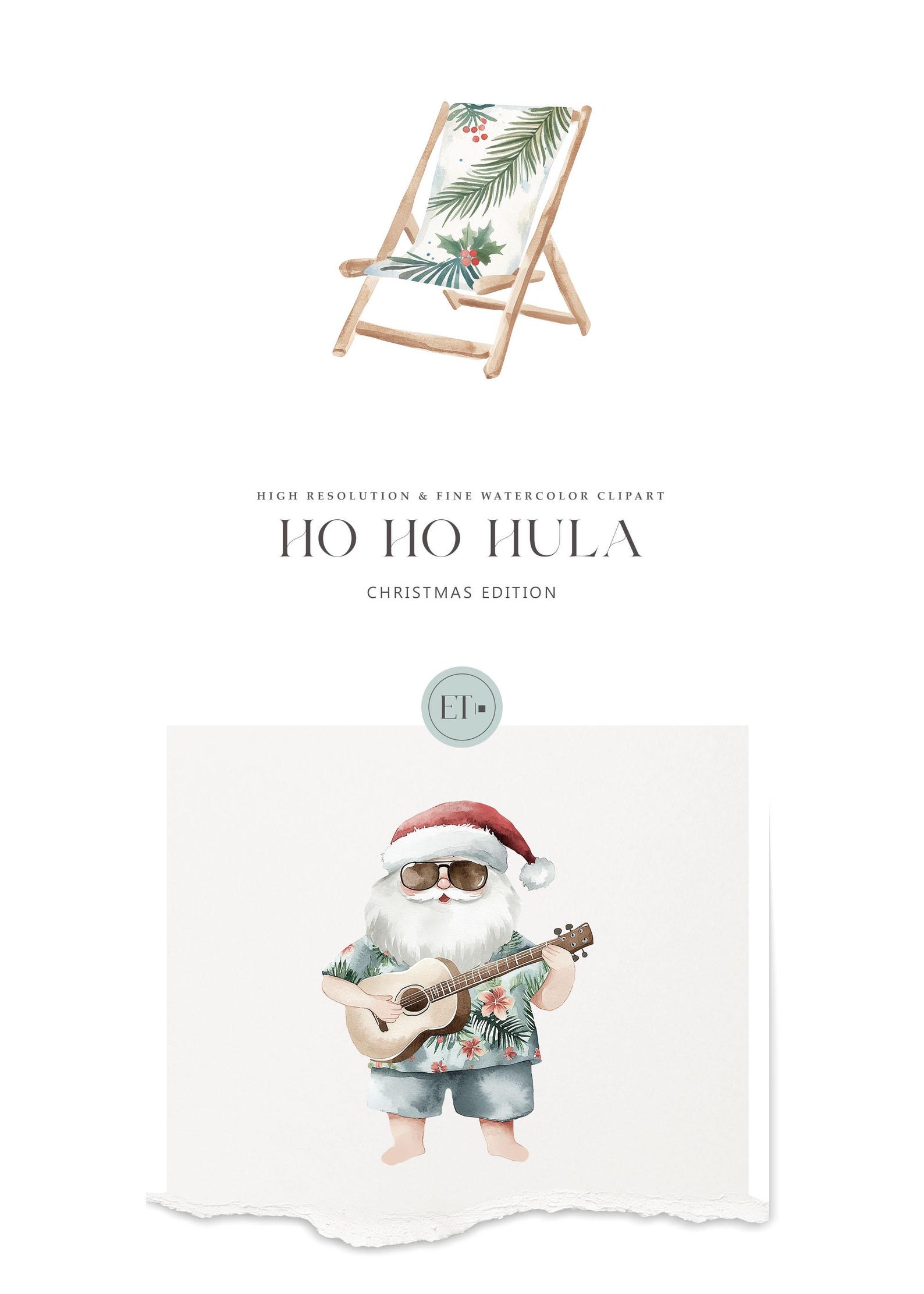 Cute Tropical Christmas Clipart - Cute Santa - Tropical Holiday ...
