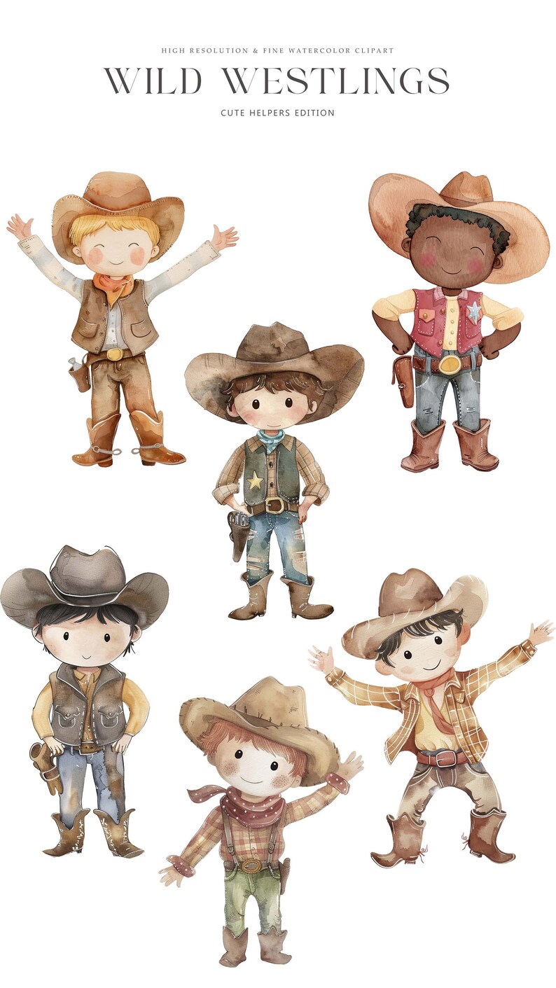 Cute Cowgirl Clipart - Cute Cowboy Clipartwatercolor Clipart - Wild ...