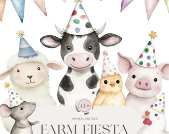 Birthday Farm Animals Clipart: Party Theme 28 Pngs Set - Etsy